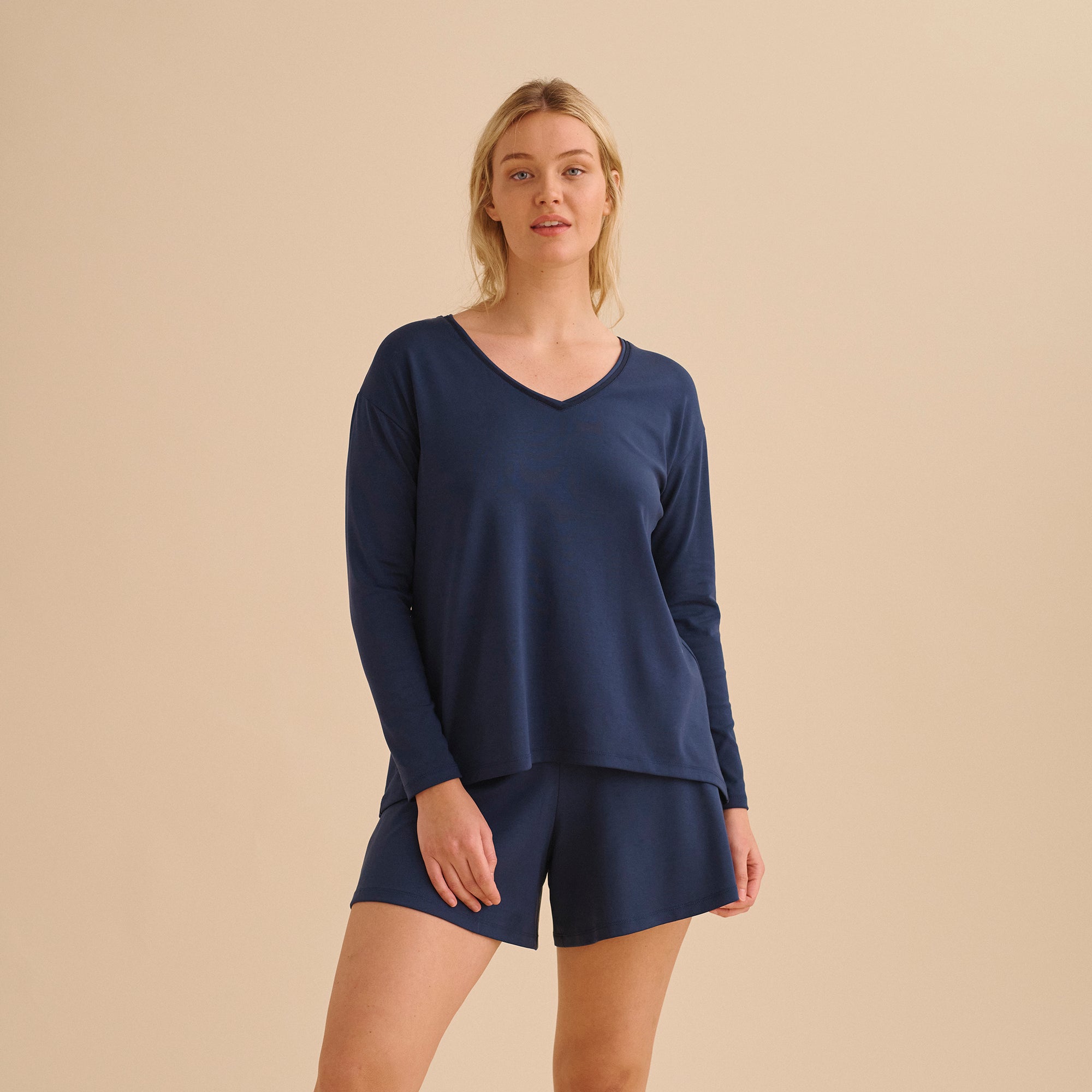 Floaty Long Sleeve Pajama Tee - The Woven V-Neck – A DOMANI